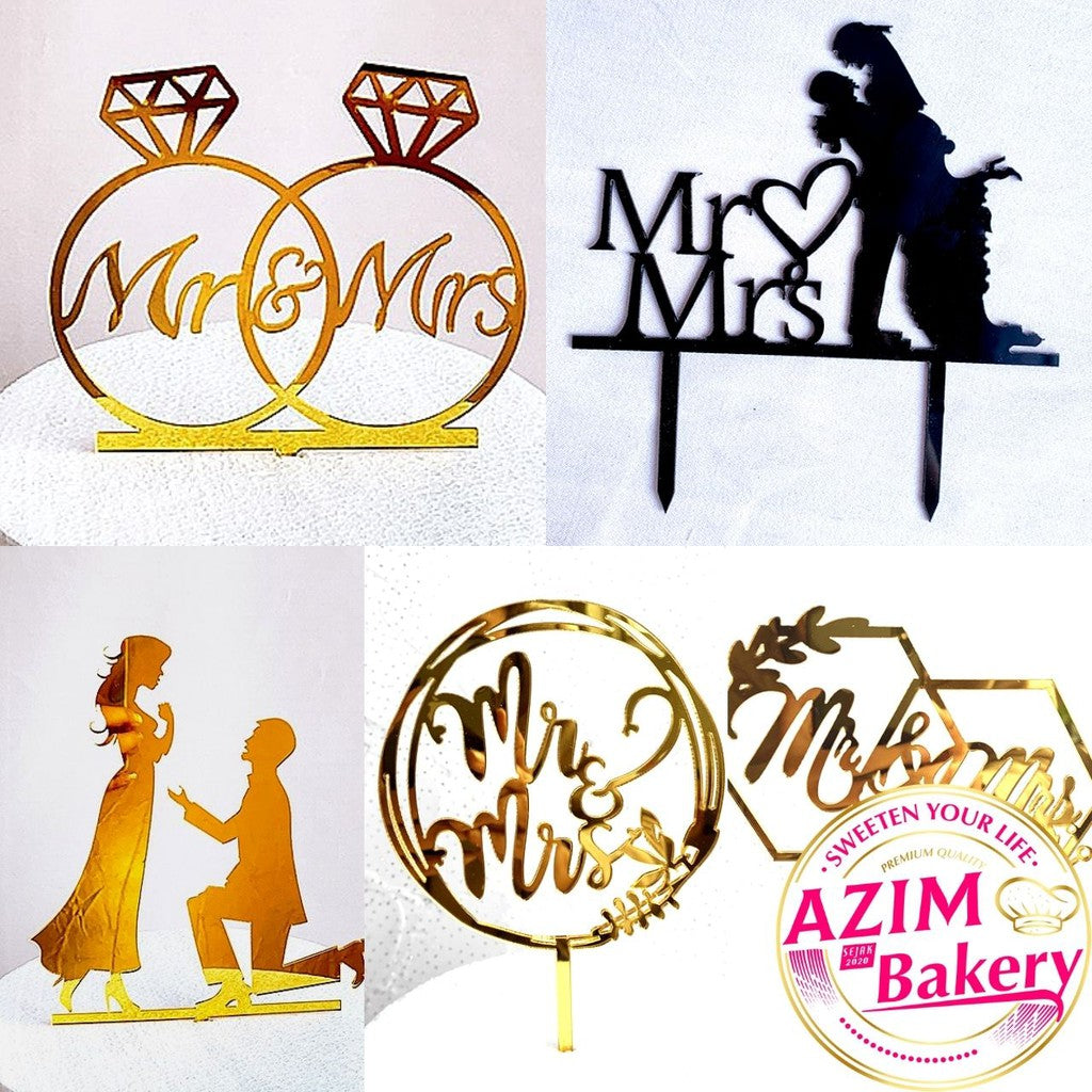 Mr & Mrs Cake Topper (1pc) Wedding Cake Topper | Ring Cake Topper | Mr