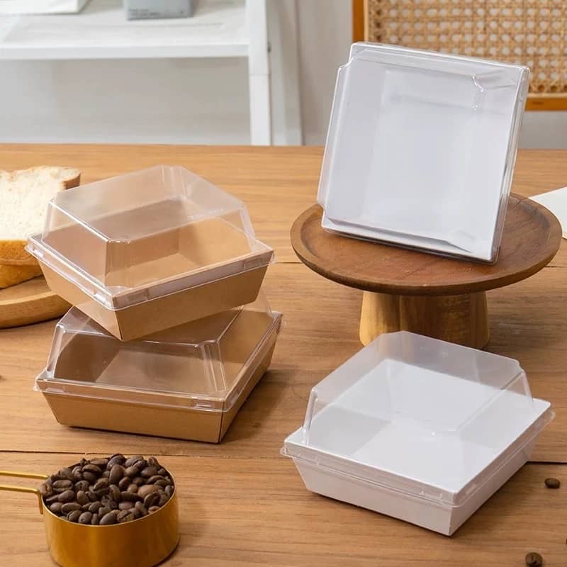 PAPER TRAY WITH LID (BROWN) 11CMX12CM |(WHITE) 10CM X10CM Rectangular