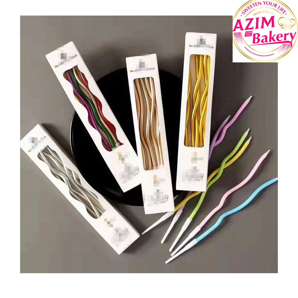 Curve Spiral Shape Candle 6pcs/Set 17cm Metallic Rainbow Candle Birth