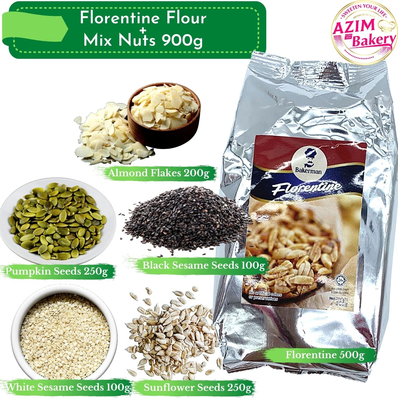Biskut Florentine Premix + Mixed Nuts 900g Florenta Mix Set - by Azim ...